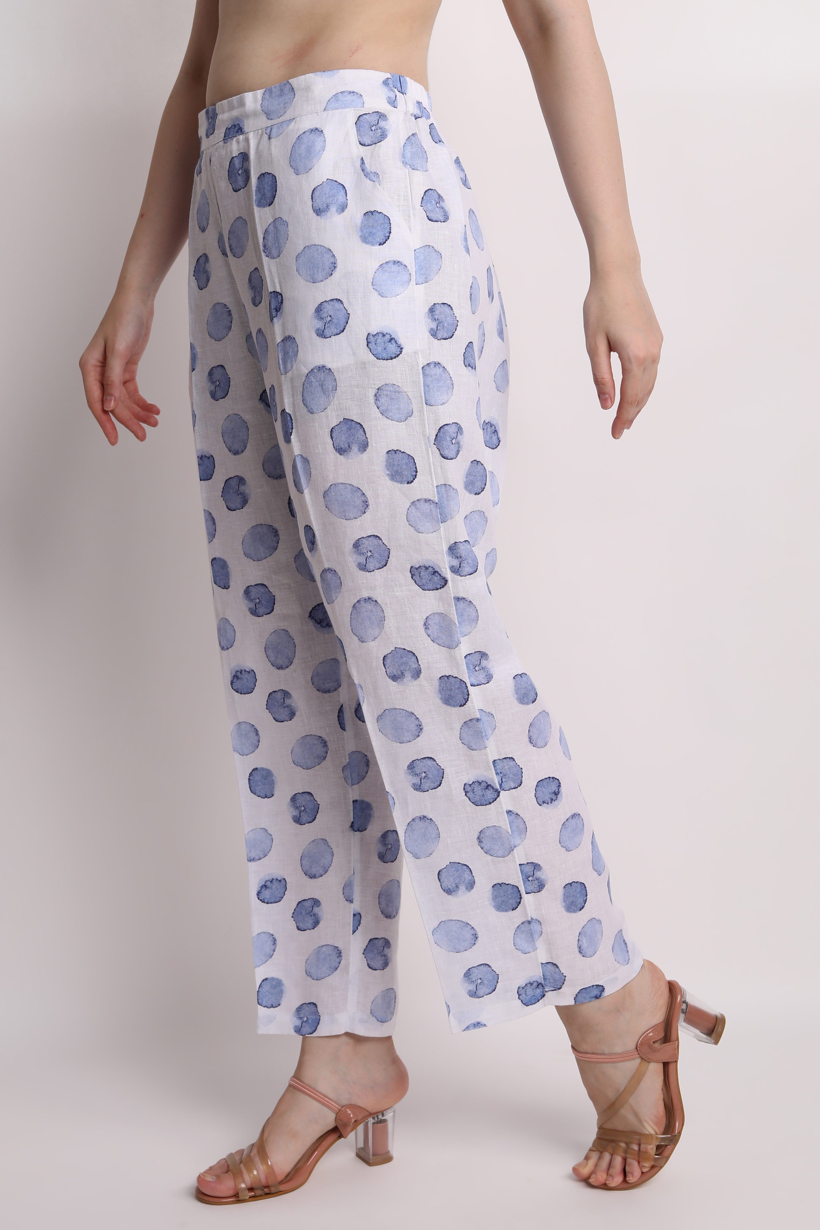 Blue Dot Print Pants – Linen Bloom store