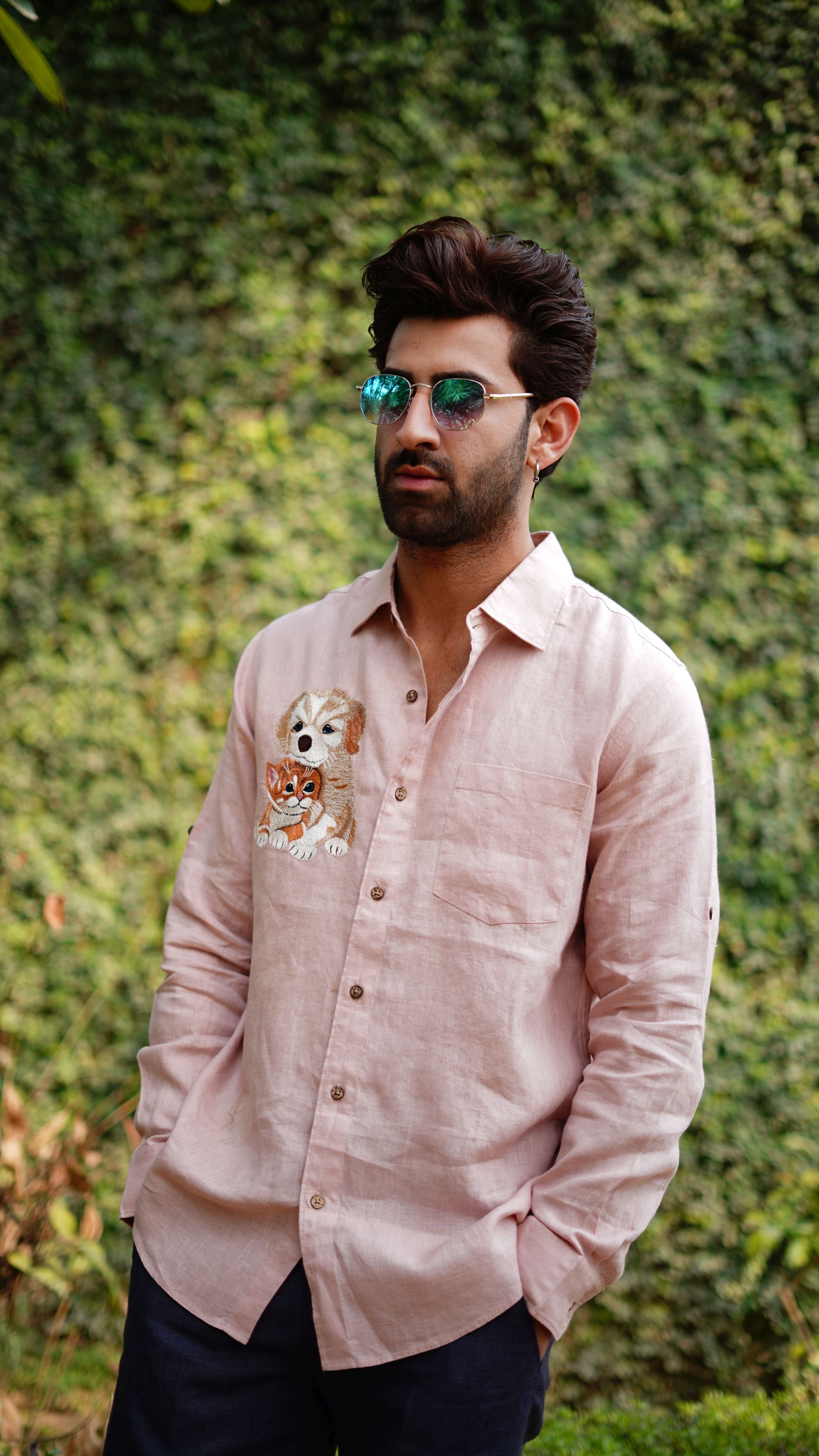 PINK DOG AND CAT EMB SHIRT – Linen Bloom store